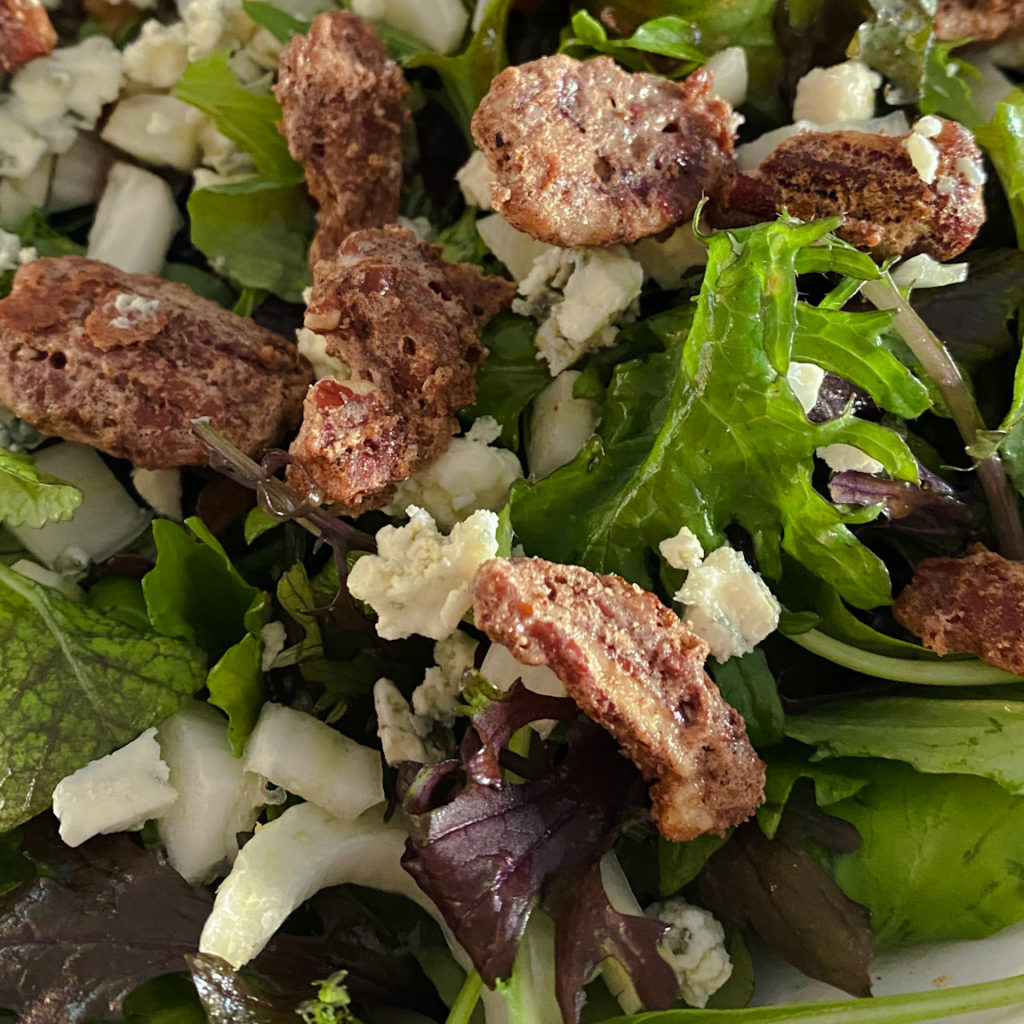 Baby Greens with Spiced Pecans in an Apple Cider Dressing (topped with ...